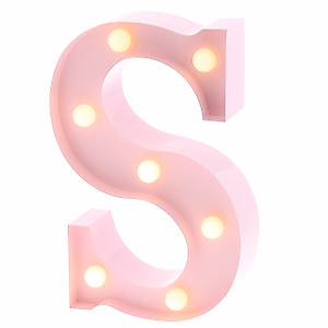 Barnyard Designs Metal Marquee Letter S Light Up Wall Initial Nursery Letter, Home and Event Decoration 9 Inch (Baby Pink)