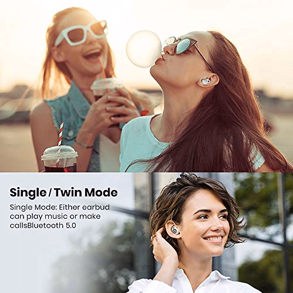 Mixsoul TWS Bluetooth 5.0 Earbuds with Charging Case, Mini HD Stereo Sound Noise Cancelling in-Ear Headphones, One-Step Pairing IPX5 Waterproof True Wireless Earbuds Built-in Mics for iPhone/Android