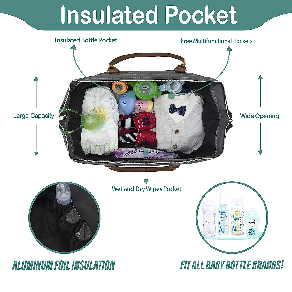 CHQEL Baby Diaper Bag, Mommy Bags for Hospital & Functional Large Baby Diaper Travel Bag for Baby Care (Grey)