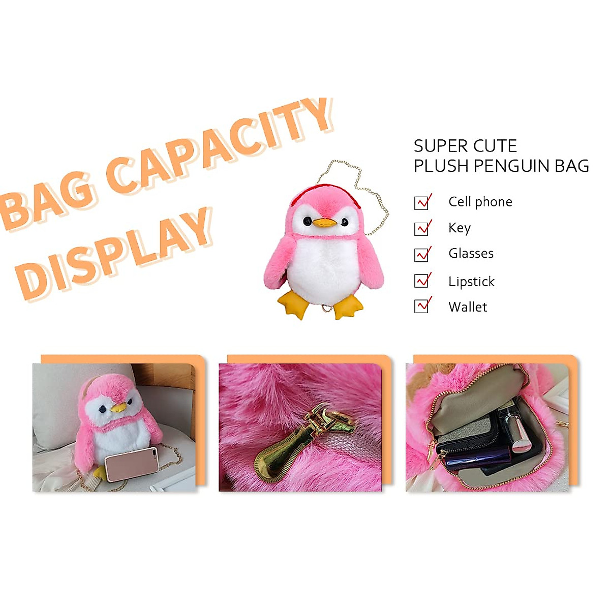 XMLiZhiGu Girls Women Penguin Plush Purses Crossbody Bags Kawaii Purse Cute Anime Shoulder Bag Black