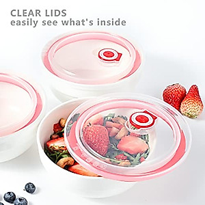 HAPPY KIT 6" 24oz Bowls with Lids, Airtight Food Storage Containers with Lids, Porcelain Soup Bowls Set of 4 for Cereal, Soup, Salad, Rice, or Pasta, Thick-edge Non-slip Design