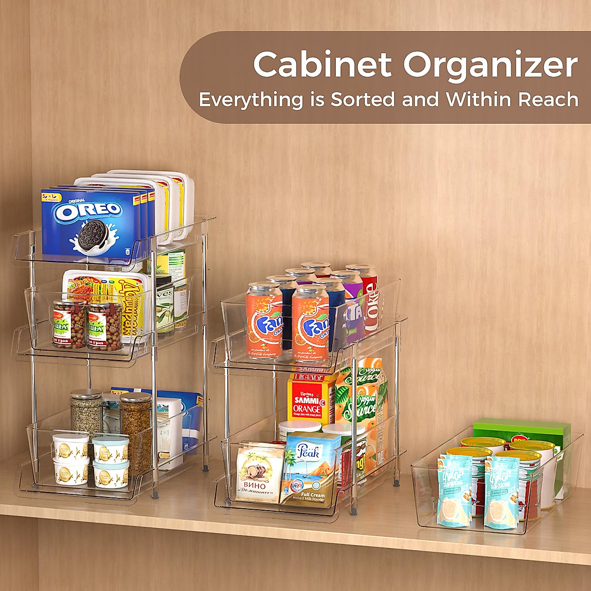 3 Tier Clear Bathroom Organizers, Pull Out Organizers and Storage, Slide Out Acrylic Drawer Organizer with 6 Dividers, Multi-Purpose Bathroom Organizer, Under Sink Organizer, Medicine Cabniet Bins