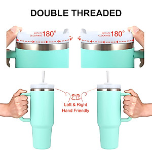 JOZELNK 40oz Tumbler with Handle, Insulated Big Mug wtih Straw and Lid, Stainless Steel Double Wall Vacuum Iced Coffee Cup (Eucalyptus)