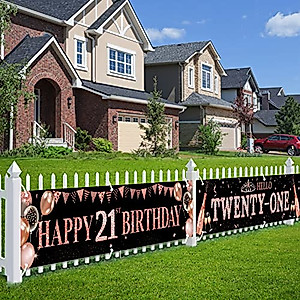 2Pcs 21st Birthday Banner Decorations for Her - Rose Gold Happy 21st Birthday Yard Banner Party Supplies, Hello Twenty-One Bday Sign Decor for Indoor Outdoor