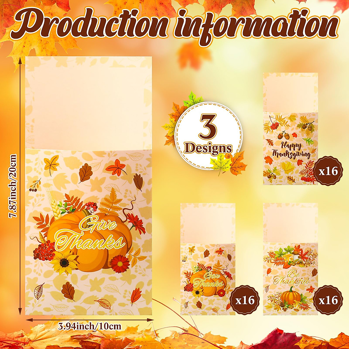 Zhanmai 48 Pieces Thanksgiving Cutlery Holder with Give Thanks Maple Leaf Cutlery Silverware Holder Paper Pocket Set Thanksgiving Utensil Holder for Autumn Harvest Party Table Decorations, 3 Styles