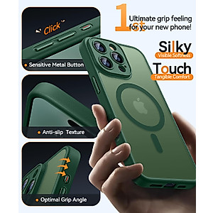 CANSHN Magnetic Compatible with iPhone 16 Pro Case, Upgraded [Full Camera Protection] [Compatible with Magsafe] [Translucent Matte] Shockproof Protective Phone Case Cover 6.3 Inch - Deep Green