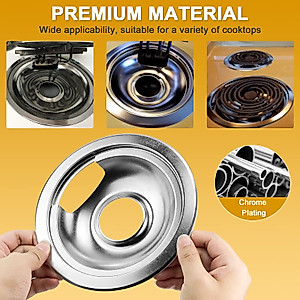 Burner Drip Pans 2 Large 8'' WB32X10013 & 2 Small 6'' WB32X10012 Chrome Drip Pan Set Fits for GE Hotpoint Electric Stove Top - Include 2 Pcs 6'' Drip Pan/Ring and 2 Pcs 8'' Drip Pan/Ring