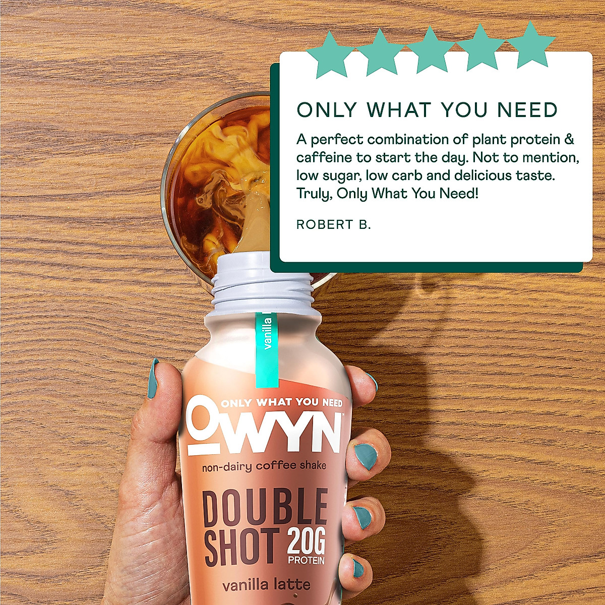 OWYN Only What You Need Double Shot Dairy Free Keto Protein Coffee Shake, Vanilla Latte, 0g Sugar, 20g Plant Based Protein, 180mg Caffeine, Gluten & Soy Free, Non-GMO, Vegan (12 Pack, 12 Fl Oz)