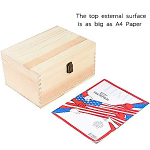 Extra Large Rectangle Unfinished Pine Wood Box Natural DIY Craft Stash Boxes with Hinged Lid and Front Clasp for Arts Hobbies and Home Storage-10.71x8x5.66 Inches