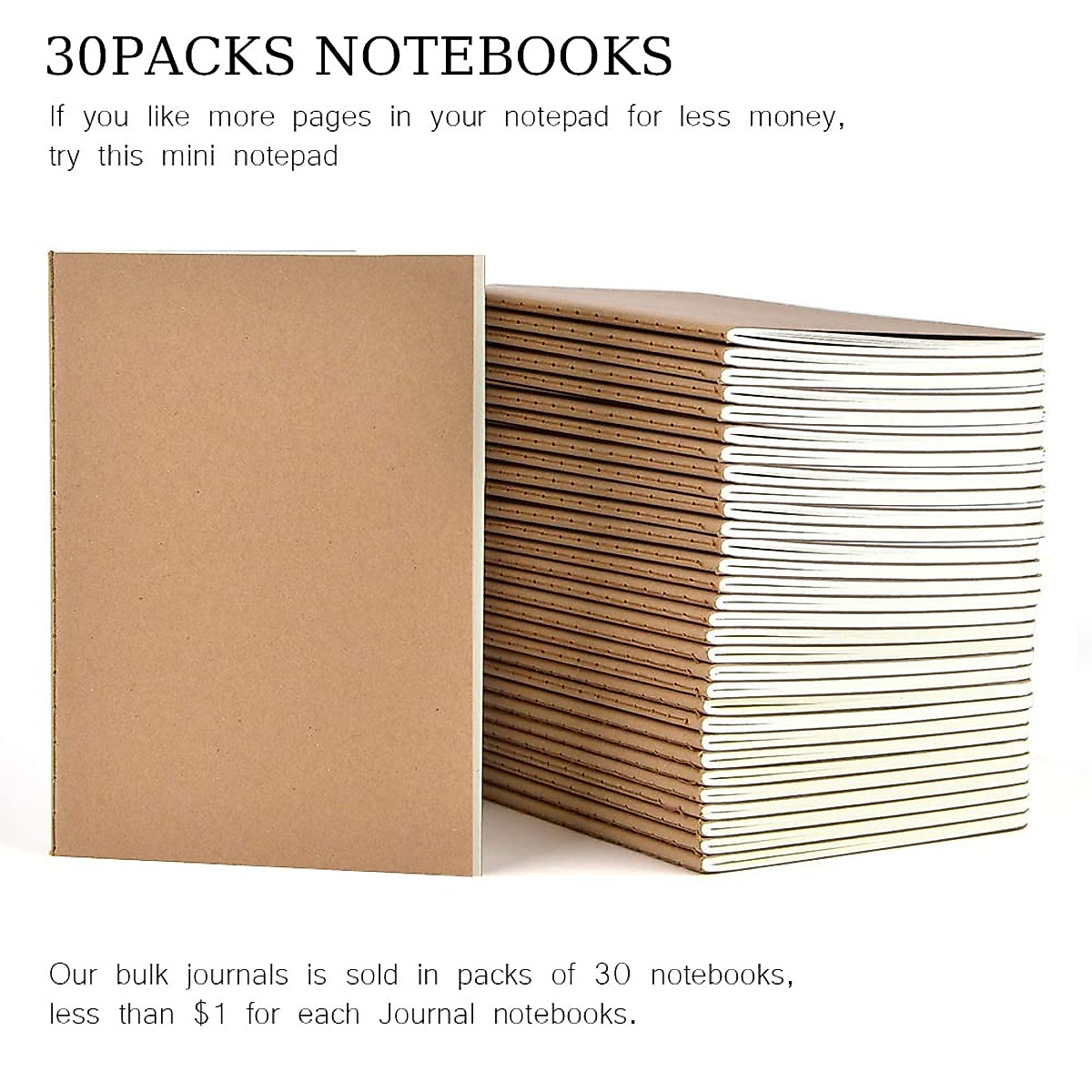 30 Pack Journal Notebook, Kraft Cover 80 Pages Lined Paper Journal for Traveler, Notes, Memo - Bulk Journals Sewn Brown Notebook for School Supplies, Office Supplies, 8'' x 5.6''