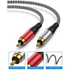 Larxavn RCA Cables 15 ft, RCA Audio Cable [Hi-Fi Sound, Nylon Braided, Shielded] RCA to RCA Audio Cable for Home Theater, HDTV, Amplifiers, Hi-Fi Systems, Speakers