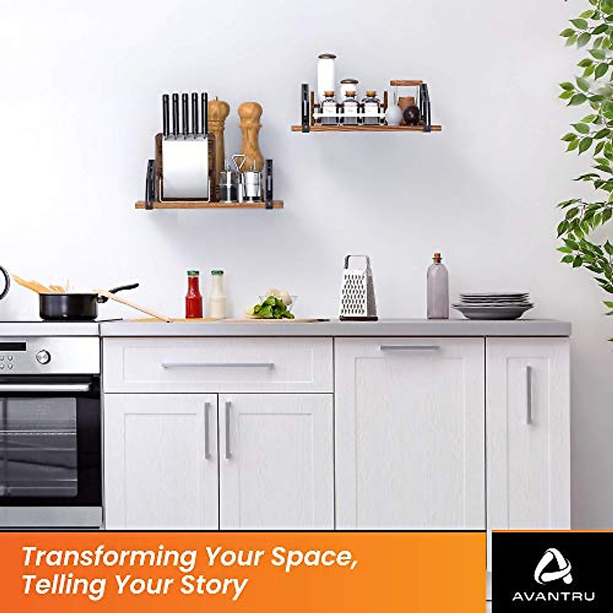 Avantru, Floating Shelves Deep, Floating Shelves Wall Mounted, Large Wall Shelf, Wide Shelf, Pinewood, for Kitchen, Bedroom, Bathroom, Living Room, Office. Set of 2. Use: Décor, Photos, Books