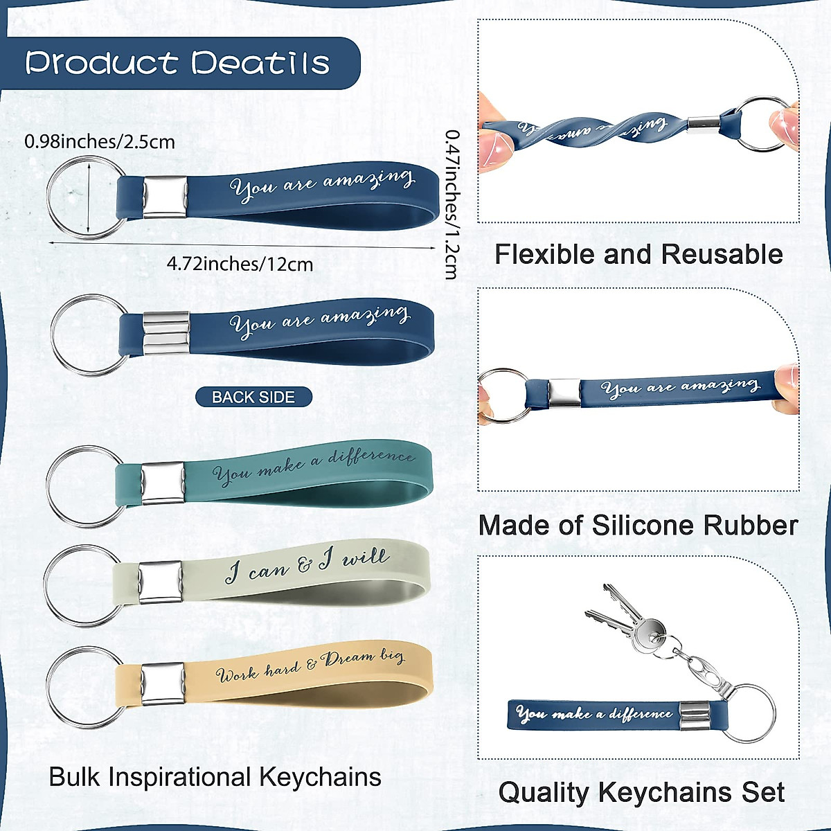 Fumete 24 Pcs Inspirational Keychains Gift for Women Motivational Quote Key Chains Rings Thank You Teacher Gifts (Bright Color)