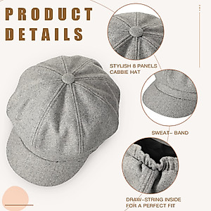 Cindeer 6 Pcs Women Newsboy Cap Ladies Hat Warm Wool Visor Beret Hats Soft Newsboy Hats for Women Vintage Baker Boy Hat