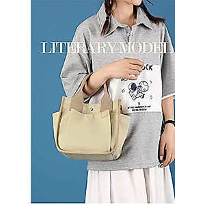 Women's Small Canvas Handbag Totes Purse Casual Multipocket Work Everyday Bag (Khaki)