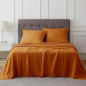 Talasily Linen Sheets California King Linen Bed Sheet 4 Piece Breathable Cotton Bed Sheets, Linen Cotton Blend Sheets for All Seasons- Deep Pockets, Easy-Fit, (California King, Caramel)