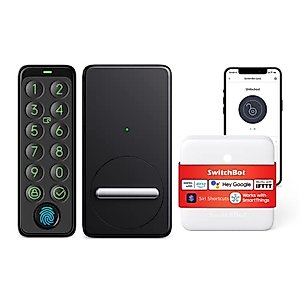 SwitchBot WiFi Smart Lock with Keypad Touch, Fingerprint Door Lock, Keyless Entry Door Lock, Bluetooth Electronic Deadbolt, Remote Control, IP65 Weatherproofing, Fits Your Existing Deadbolt