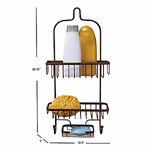 Home Basics Bronze Heavyweight 2-Tier Shower Caddy | Over the Shower head with Rubber Collar | Maximize Storage | 2 Shelves | 2 Hooks