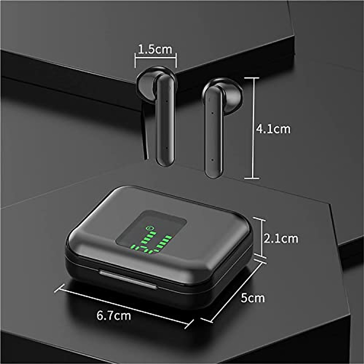 Wireless Earbuds, LED Bluetooth 5.1 Earbuds HiFi Sterero, IPX5 Waterproof Touch Control True Wireless Earbuds with Microphone, Bluetooth Headphones for Sport and Working Black