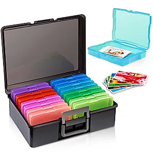 Gaevenwin Photo Storage Box for 4x6 Pictures,Craft Organizer Storage Box with 16 Inner Cases Colorful,Portable Box for Photo Stickers Craft Seed