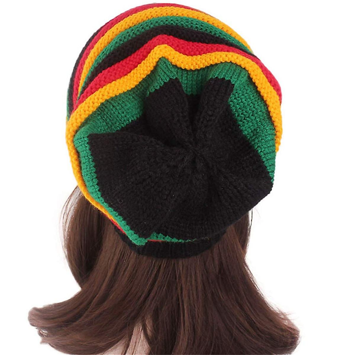 Qhome Fashion Jamaican Reggae Cap Multi-Colour Striped Rasta Hat Slouchy Baggie Beanie Skullies Gorro Rasta Women