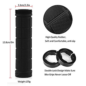 PLATT Bike Handlebar Grips Rubber Comfortable Bicycle Handle Grip for MTB/BMX with Plastic End Caps，Black