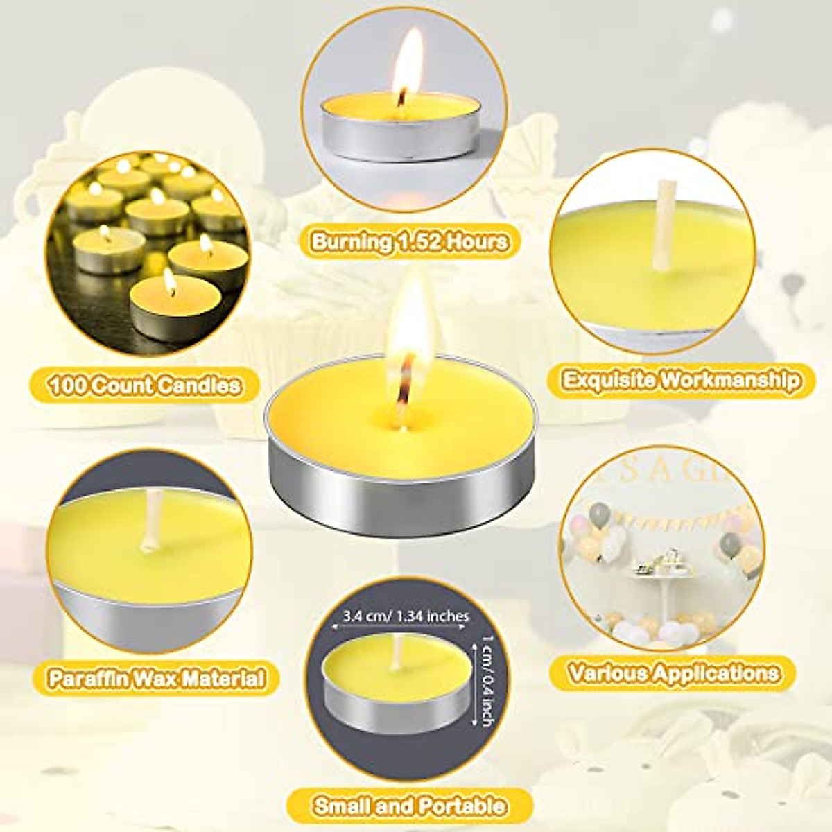 100 Sets Bee Theme Baby Shower Tealight Candles Unscented Yellow Candles Gender Neutral Gift Candles Bee Baby Shower Cards and Organza Bags for Guests Friends Baby Shower Gender Reveal Party Favors