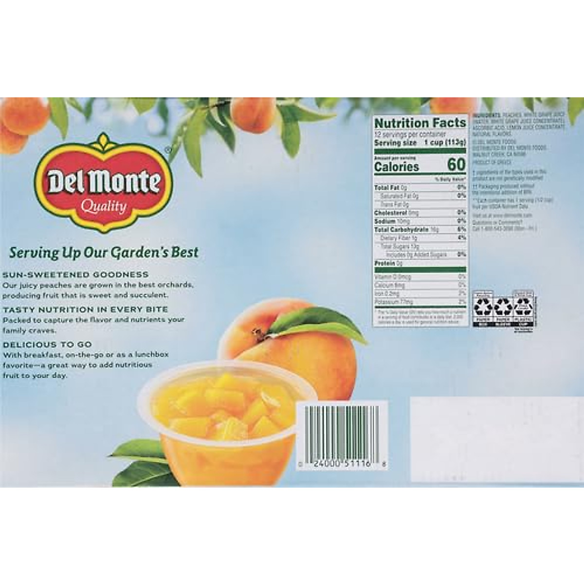 DEL MONTE Diced Peaches FRUIT CUP Snacks in 100% Fruit Juice, 12 Pack, 4 oz