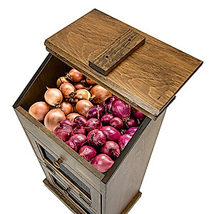 Peaceful Classics Potato Storage Wood Box, Wooden Bread Storage Bins, Decorative Potato and Onion Storage Bin, Potato Bin w/Grocery Section, Wooden Vegetable Storage for Kitchen Pantry, Special Walnut