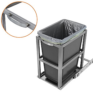 ONG Undermount trash bin pull out trash can under cabinet,Sliding Pull-Out Kitchen under Mount Waste Containers, Trash Bins Recycling Garbage Can, Heavy-Duty Steel Frame, 32-Quart Kitchen Cabinet Organizer, with Soft-Close Slides, Waste Basket Included