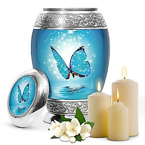 Malaika Memorials Blue Butterfly Urn - Adult Cremation Urn for Human Ashes Women/Men - Cremation Urns for Ashes Adult Female/Male - Funeral Urns for Mother, Dad or Other Loved One up to 200 lbs