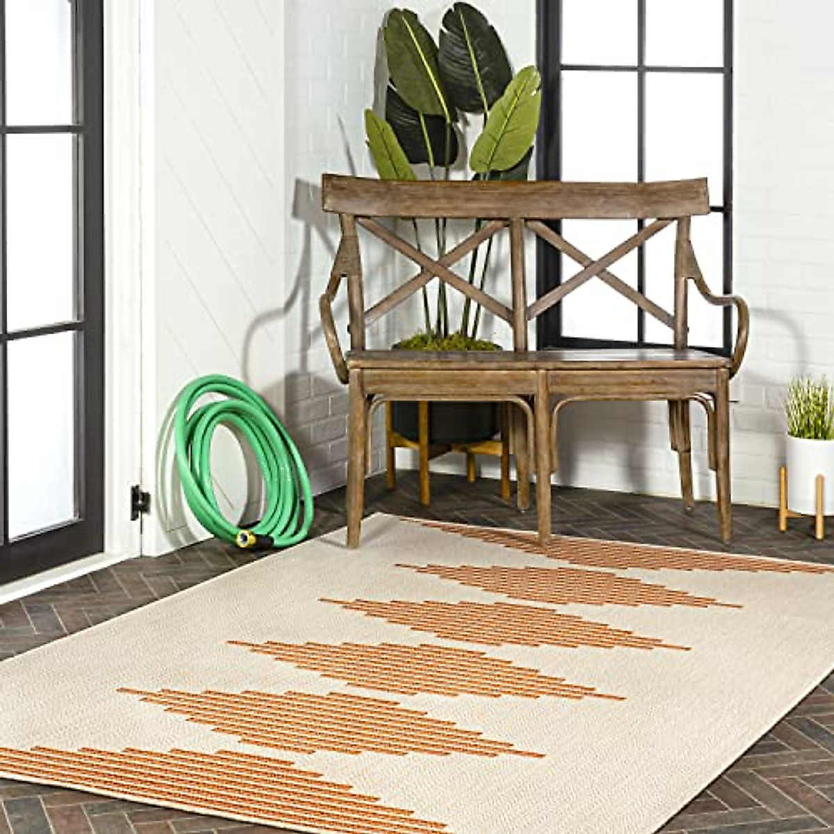JONATHAN Y SMB204A-5 Vinales Diamond Stripe Indoor Outdoor Farmhouse Transitional Traditional Area Rug,High Traffic,Kitchen,Living Room,Backyard,Non Shedding,5 X 8,Beige/Terracotta