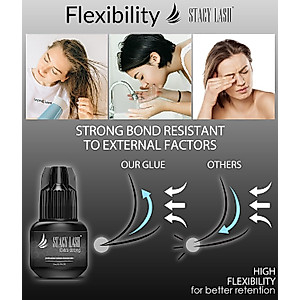Extra Strong Eyelash Extension Glue Stacy Lash (0.17fl.oz / 5ml) / 0.5-1 Sec Dry/Retention – 8 Weeks/Black Adhesive/Professional Supplies