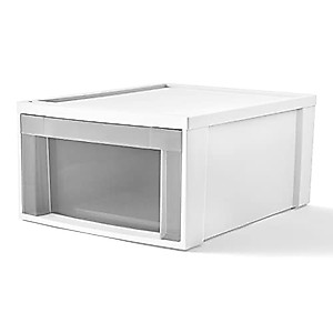 Starplast Medium Stacking Drawer Unit: 1 Multiuse Plastic Storage Bin with Transparent Clear Pull-Out Stackable Drawer, 19.8 x 15.5 x 9 Inches 2 Colors