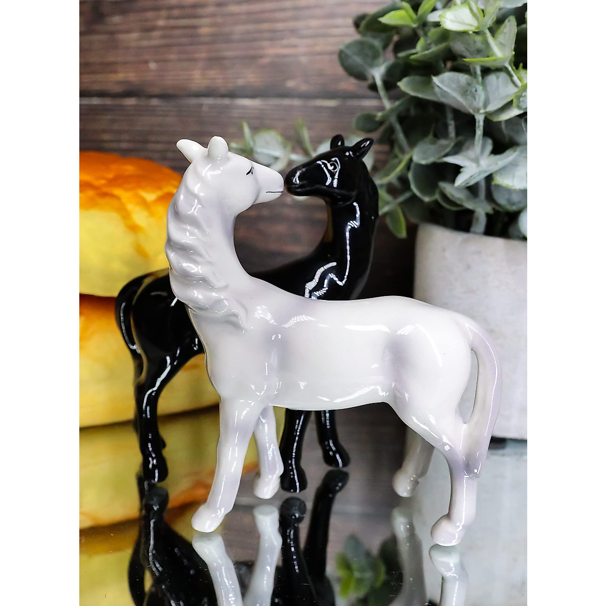 Ebros Adorable Love Locked White And Black Horse Valentines Twin Salt Pepper Shakers Set Fun Kitchen Dining Ceramic Magnetic Decor Figurines With Rustic Cowboy Horses Steeds Jockeys Animal Farmland