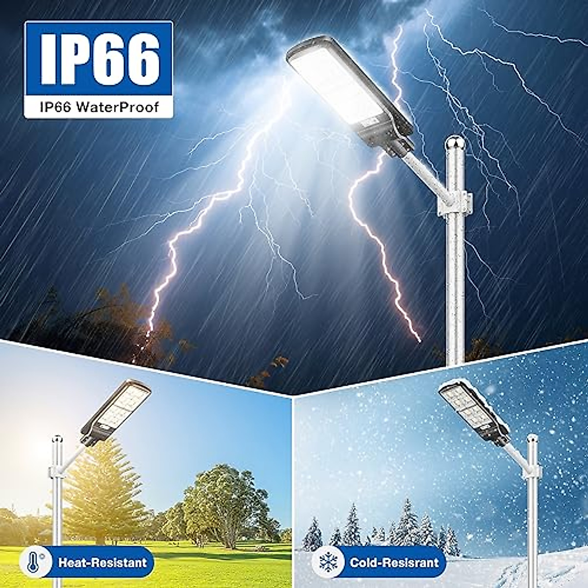 WYWNA Solar Street Lights Outdoor Waterproof- 1000W Solar Parking Lot Lights, 100000LM 6500K LED Solar Powered Street Light Dusk to Dawn Solar Street Light Remote Control for Garage, Walkway, Road