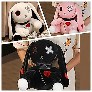 HNZQE Creepy Gothic 11.8" Pink Bunny Plush Doll Pillow Kawaii Stuffed Animal Crazy Rabbit Plushie Toy Easter Halloween Birthday Gifts for Girl Boy (11.8",Pink)