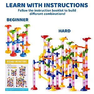 JOYIN Marble Run Premium Set（196 Pcs- Construction Building Blocks Toys, STEM Educational Toy, Building Block Toy(156 Translucent Plastic Pieces+ 40 Glass Marbles)