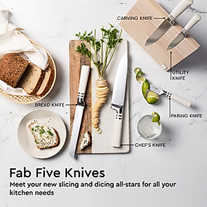 White Knife Set with Magnetic Knife Holder Stand - 6 PC White Magnetic Knife Set Includes White Handle Knife Set with Ashwood Magnetic Knife Block - White Kitchen Accessories, White Kitchen Decor