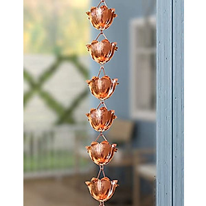 Monarch Rain Chains 28519 Pure Copper Lotus Large Cup Rain Chain, 8-1/2 Feet Length Replacement Downspout for Gutters, 8.5 Ft