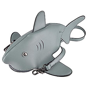 QZUnique Shoulder Handbags Women Cute 3D Shark Purse Animal Style Bags Zipper Crossbody Bag Clutch Messenger Wallet Grayish Blue