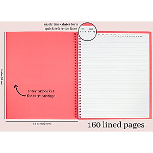 Kate Spade New York Large College Ruled Notebook, 11" x 9.5" Leopard Print Spiral Notebook with 160 Pages, Forest Feline