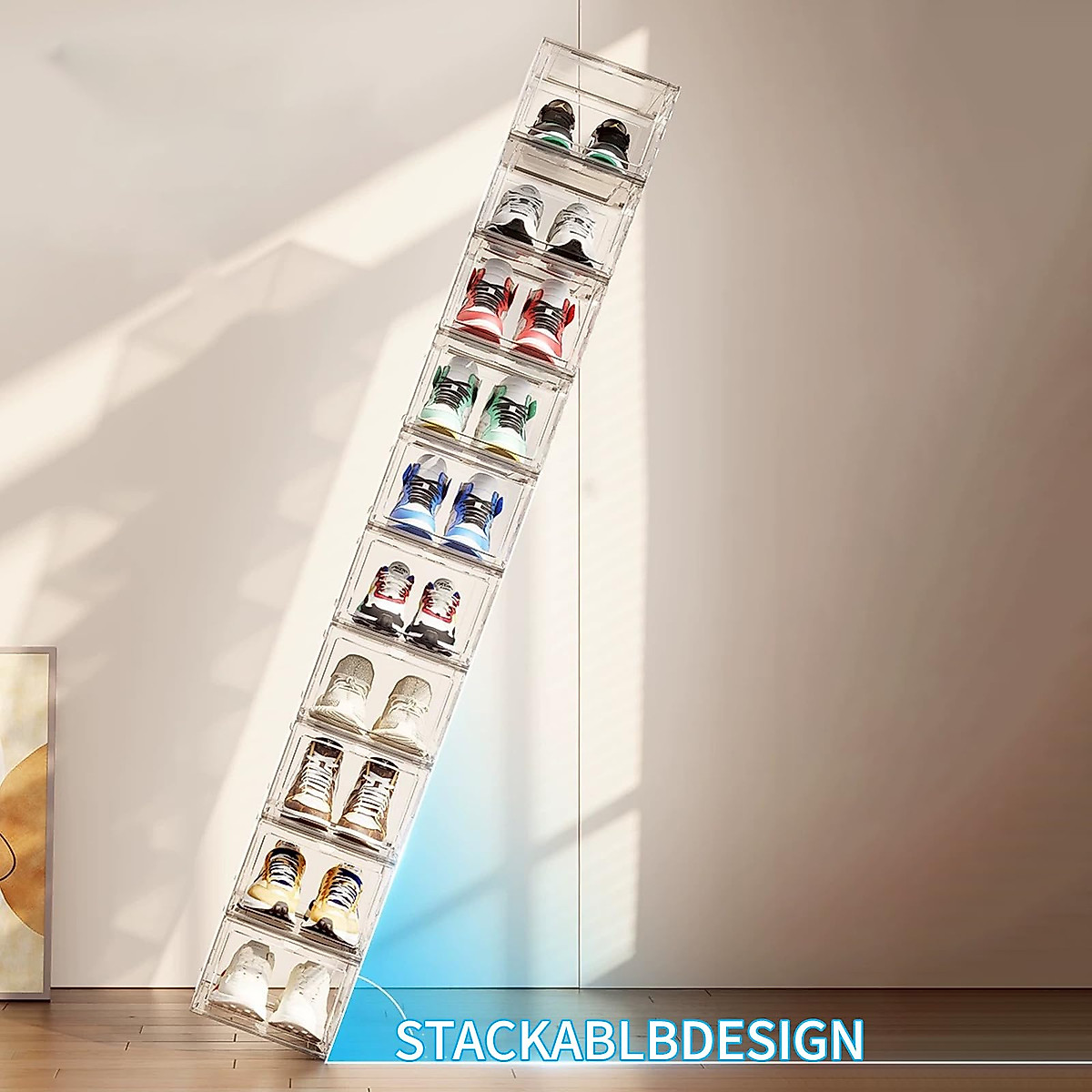 Rgqphantom Shoe Storage Box,Shoe Box with Acrylic Magnetic Door, Clear Plastic Stackable Shoe Box,Sneaker Storage Shoe Box,Fit up to US Size 12 (Clear, 1 pcs)