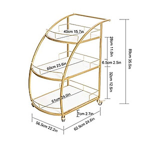 TEmkin Bar Cart Bottle Wine Rack,All Purpose Shelving, 3 Tier Serving Trolley, Metal Mesh Storage Units (B Brown Wooden Board) (A Brown Wooden Board)