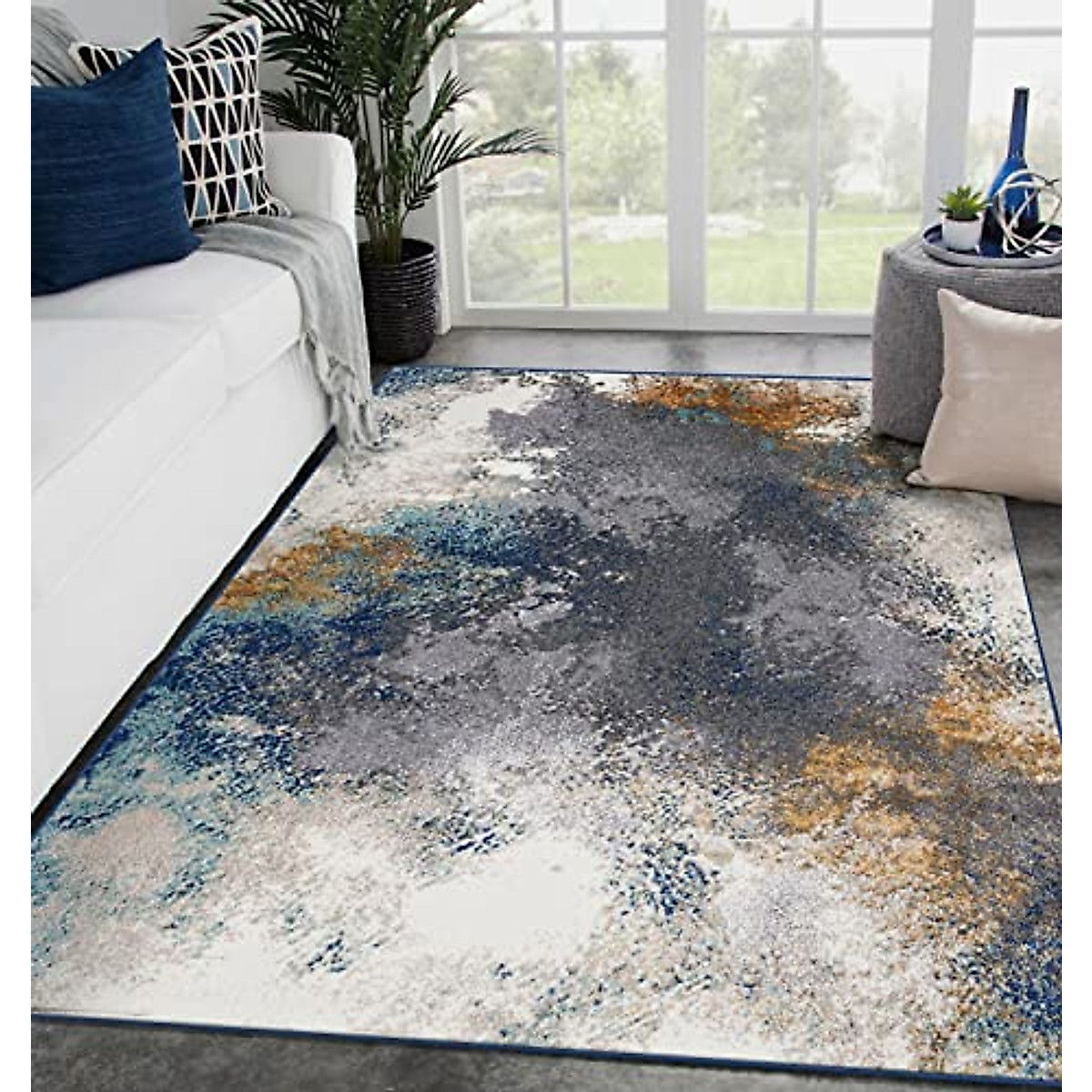 LUXE WEAVERS Rug - Modern Coastal Area Rug - 8445 Abstract Colorful Print Bedroom Carpet, Blue / 5' x 7'