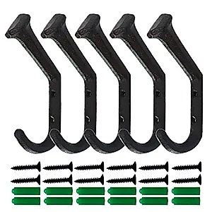 5 Pcs Cast Iron Coat Hooks for Wall Heavy Duty Rusty Nail Hooks for Hanging Coats Double Hooks Wall Mounted with 10 Screws for Keys, Towel, Bags, Scarf, Cup, Hat
