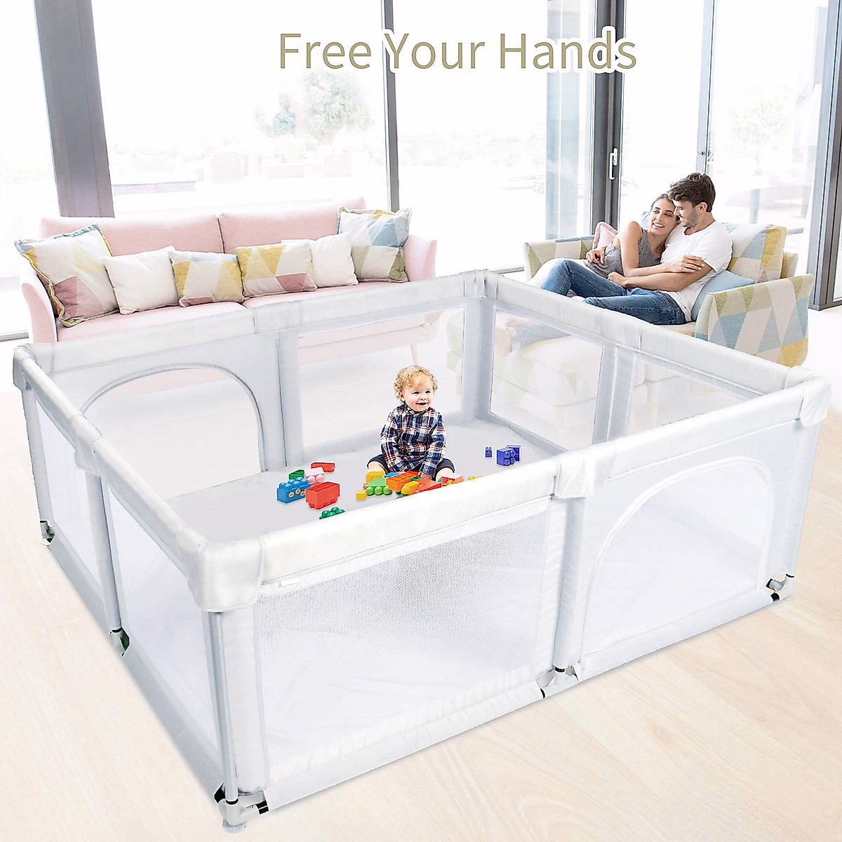 Extra Large Baby Playpen with Mat Included 70x60, Play Pens and Play Yard for Babies and Toddlers