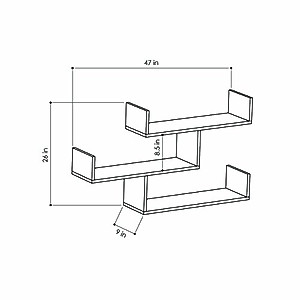 Ada Home Decor Wilton Modern White Wall Shelf 26'' H x 47'' W x 9'' D/Wall Storage/Shelving Unit