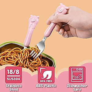 Toddler Utensils Kids Spoon and Fork Set 18/8 Stainless Steel Silverware BPA Free Cute Pig Child Flatware with Travel Case for Age 3+