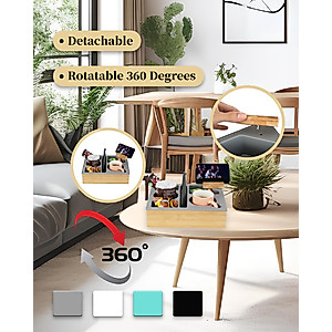 Hitseon Couch Cup Holder Tray, Handy Silicone Bamboo Couch Caddy with Rotatable Phone Holder for Bed Car Seat Organizer, Waterproof Anti-spill Sofa Cup Holder for Snacks Beverage Remote (Gray)